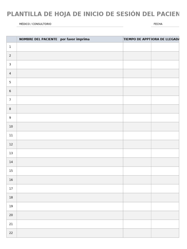 Hoja de Inicio Paciente | PDF