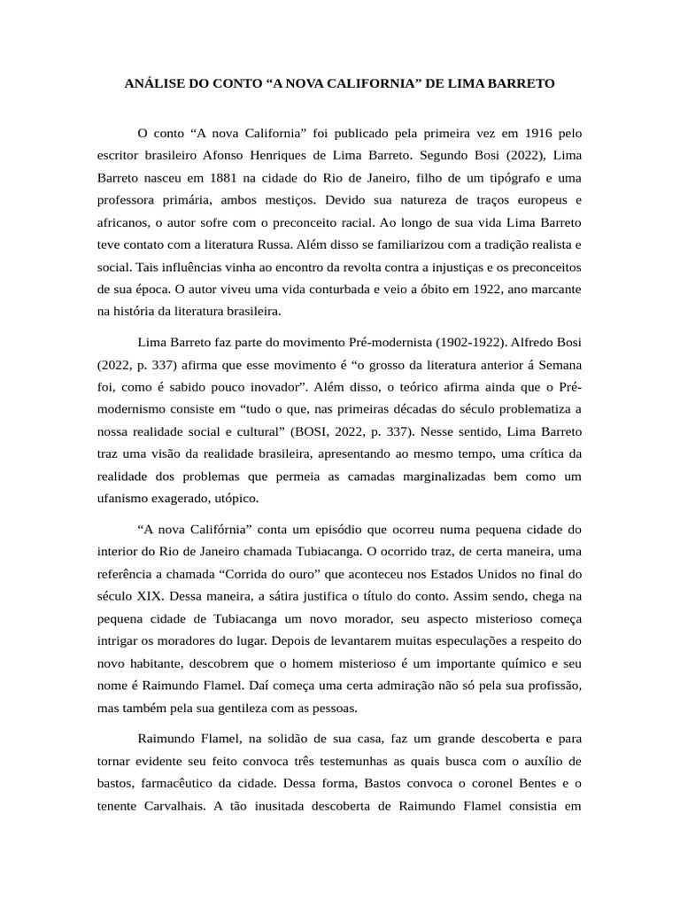 Análise do conto "A Nova Califórnia" | PDF | Contos