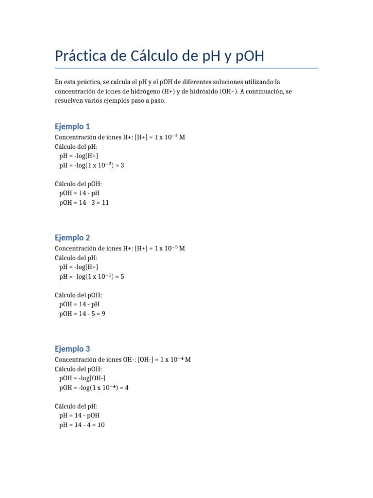 Practica Calculo PH POH | PDF