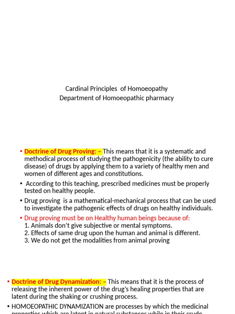 Cardinal Principles of Homoeopathy | PDF | Homeopathy | Medicine