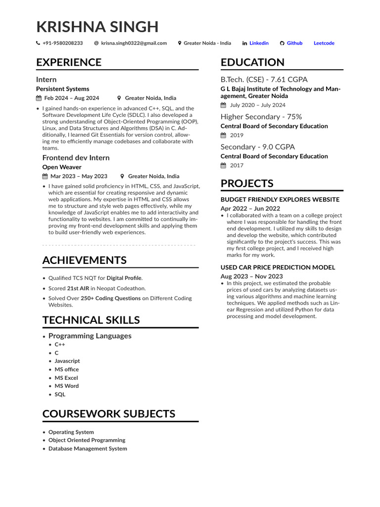 Krishna Singh Resume Update | PDF | Object Oriented Programming | Computer Programming