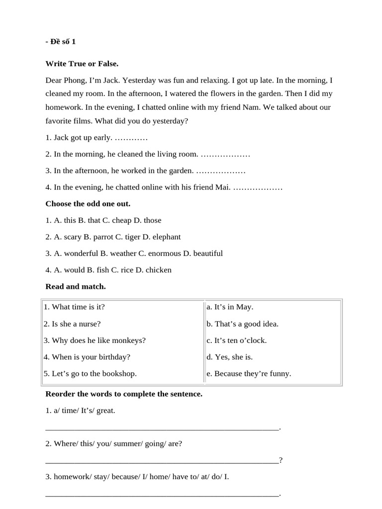 Tieng Anh 4de Thi Hoc Ky 2 Nam Hoc 20202021 | PDF