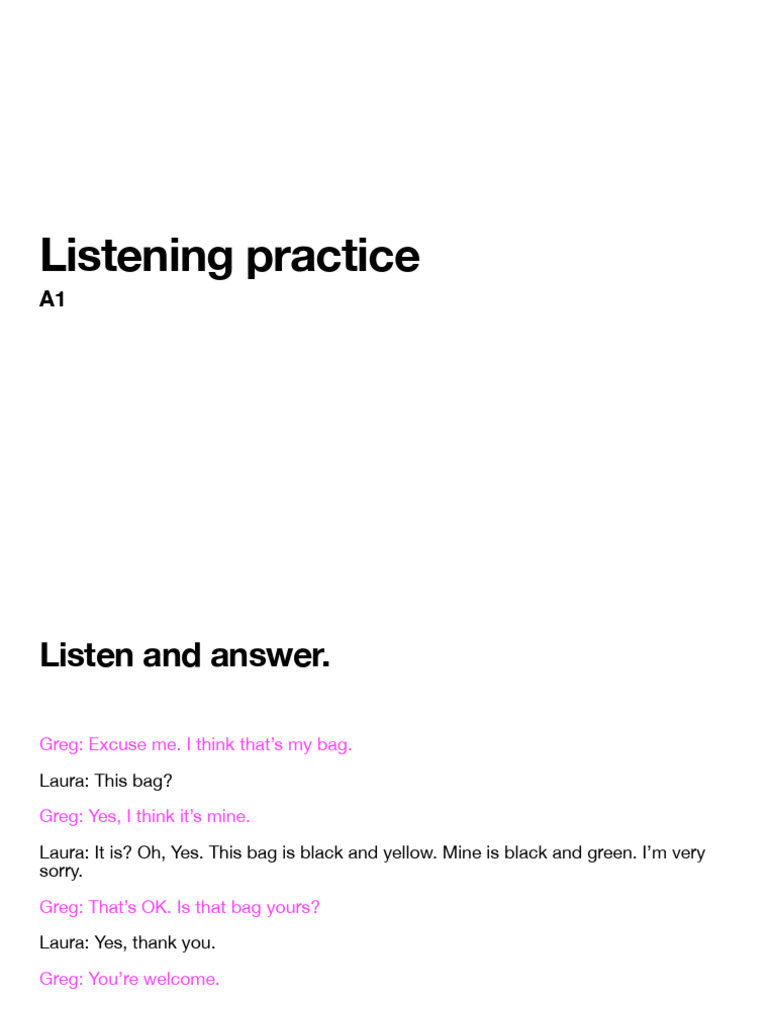 Beginner English Listening Practice | PDF