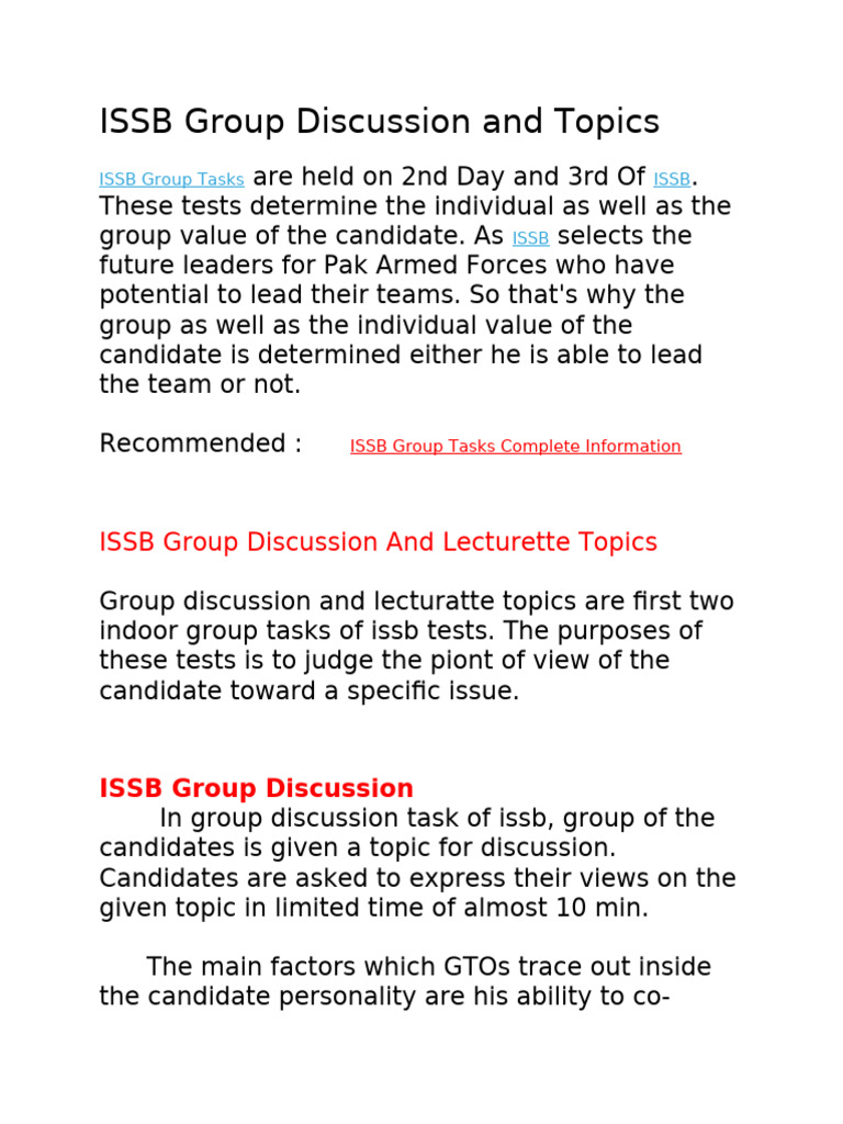 ISSB Group Discussion Topics Guide | PDF