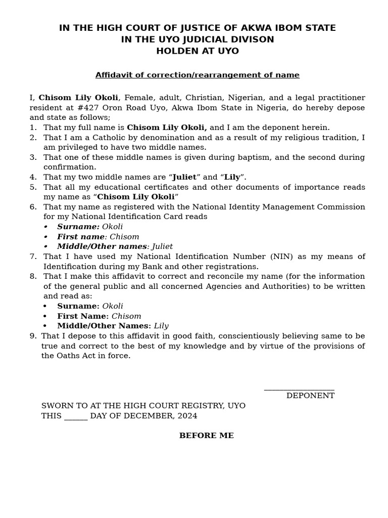 Affidavit of Correction of Name | PDF
