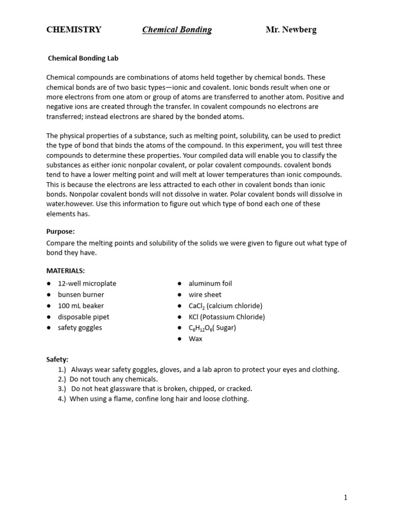 Chemical Bonding Lab | PDF | Chemical Bond | Chemical Compounds