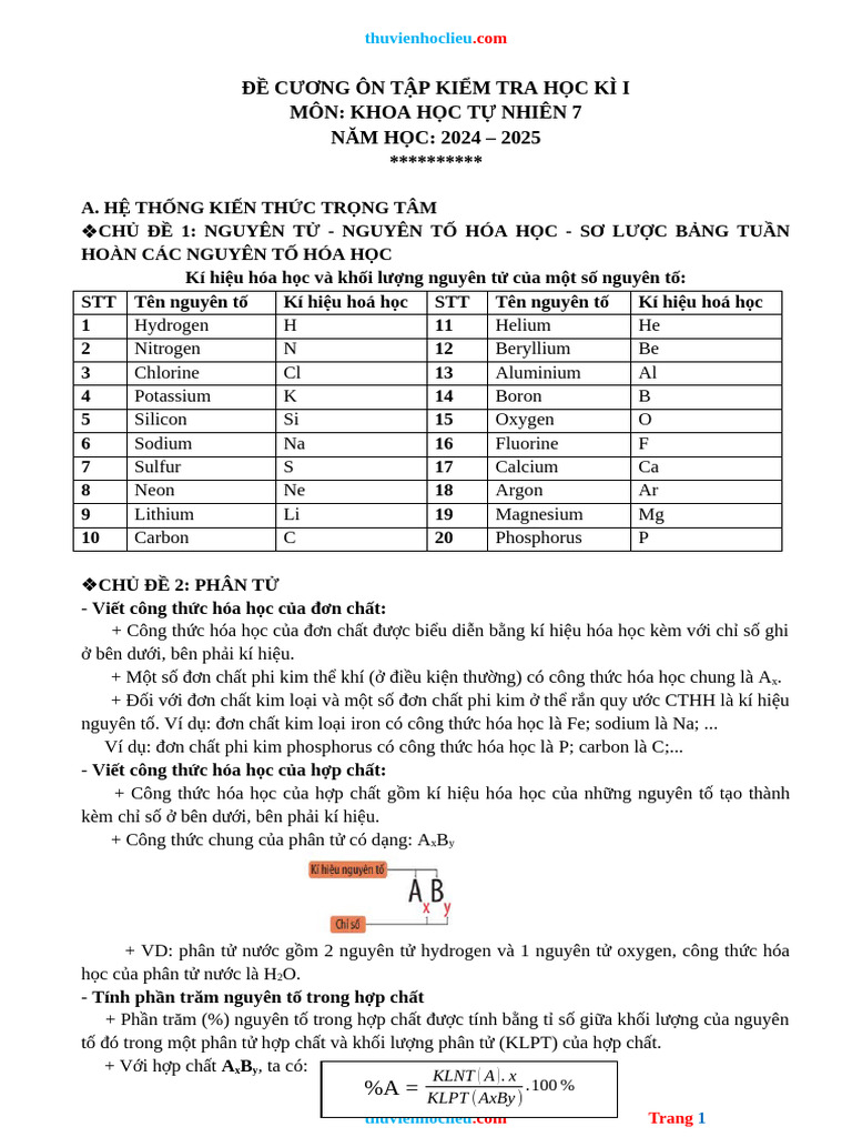 De Cuong On Tap HK1 KHTN 7 CTST Nam 24 25 | PDF