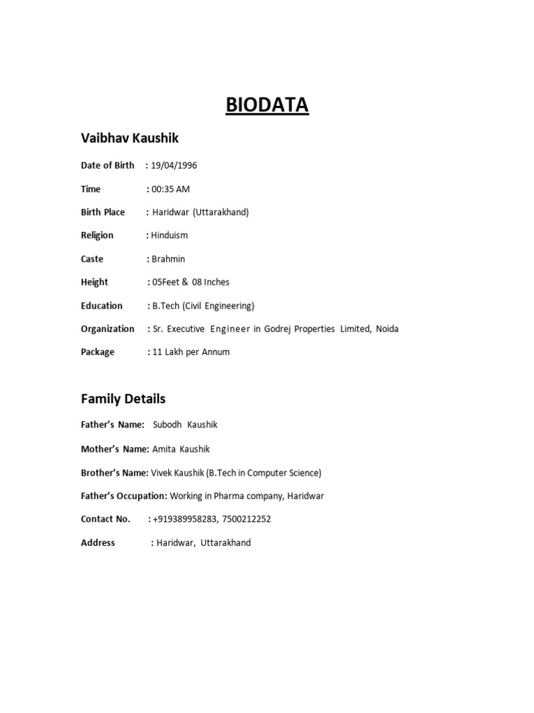 Biodata Vaibhav | PDF