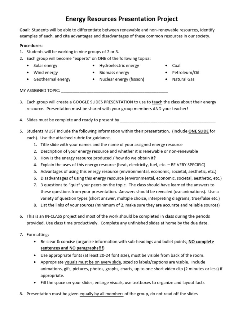 Energy Resources Project Guidelines | PDF | Energy Development | Nature
