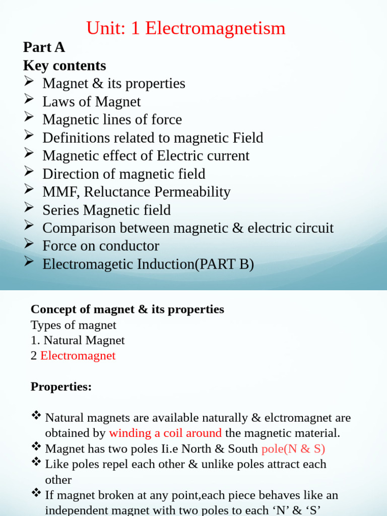 UNIT III, Electromagnetism PART-1 | PDF | Magnetic Field | Materials Science