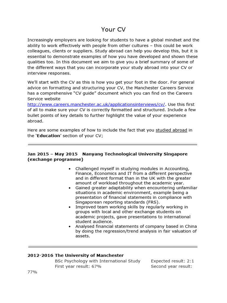 CV Guide PDF | PDF | International Student | Psychology
