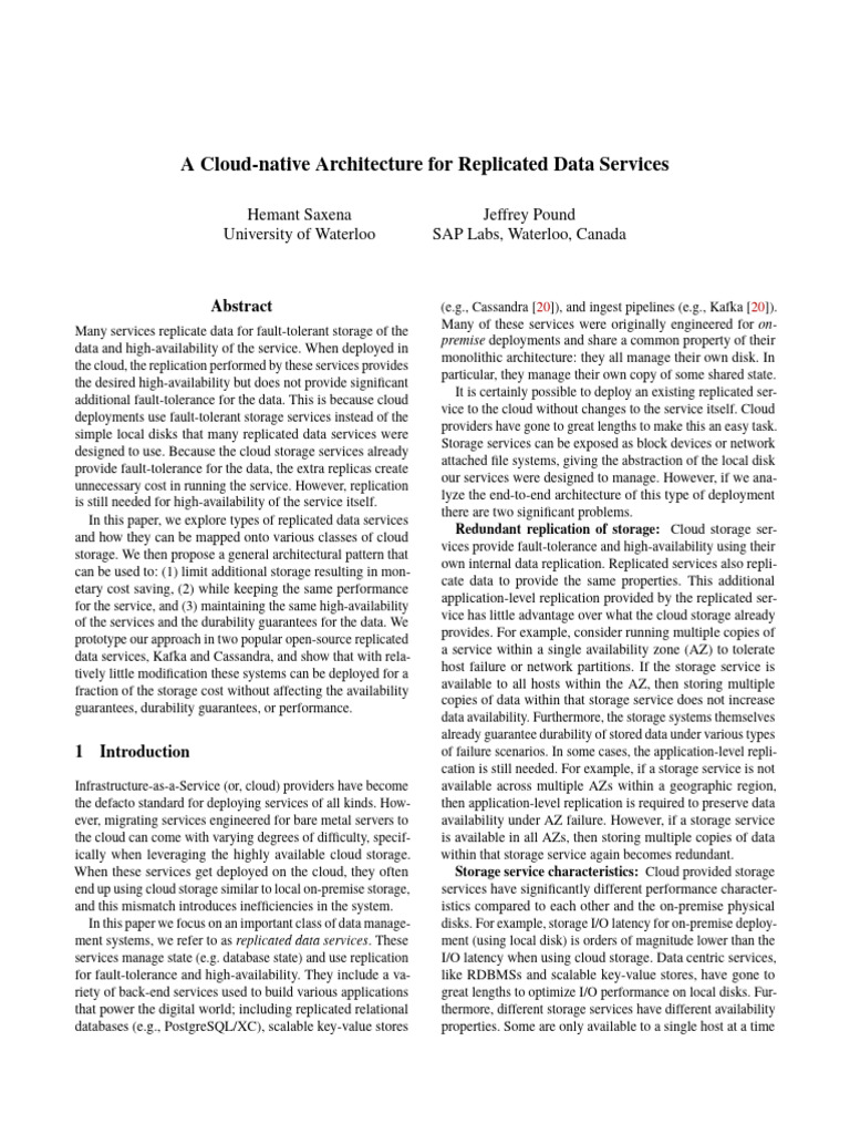 A Cloud-Native Architecture For Replicated Data Services | PDF | Replication (Computing ...