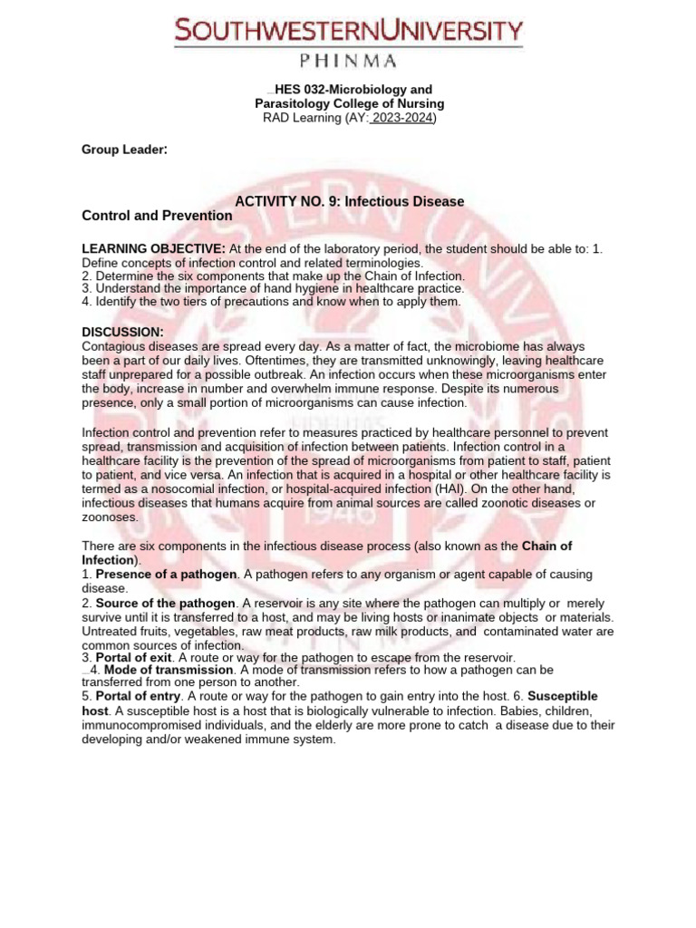 HES 032 BSN Lab Activity 9 | PDF | Infection | Causes Of Death