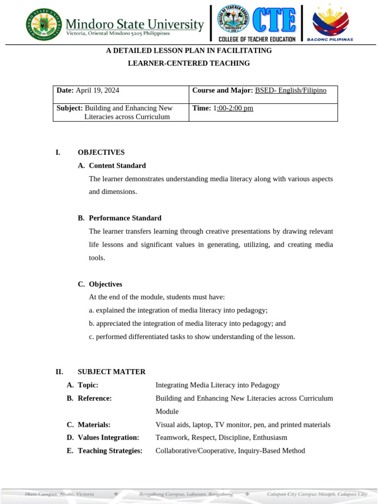 Lesson Plan: Media Literacy in Teaching | PDF | Mass Media | Literacy