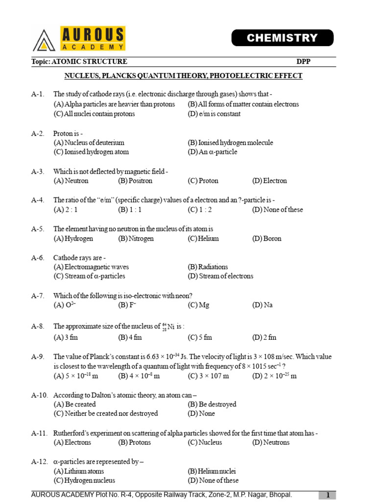 DPP ATOMIC STRUCTURE_FINAL | PDF | Atomic Nucleus | Electron DPP ATOMIC STRUCTURE_FINAL | PDF | Atomic Nucleus | Electron