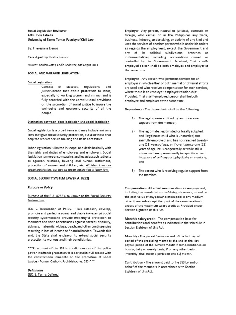 Social Legislation and SSS Overview | PDF | Cost Of Living | Employment