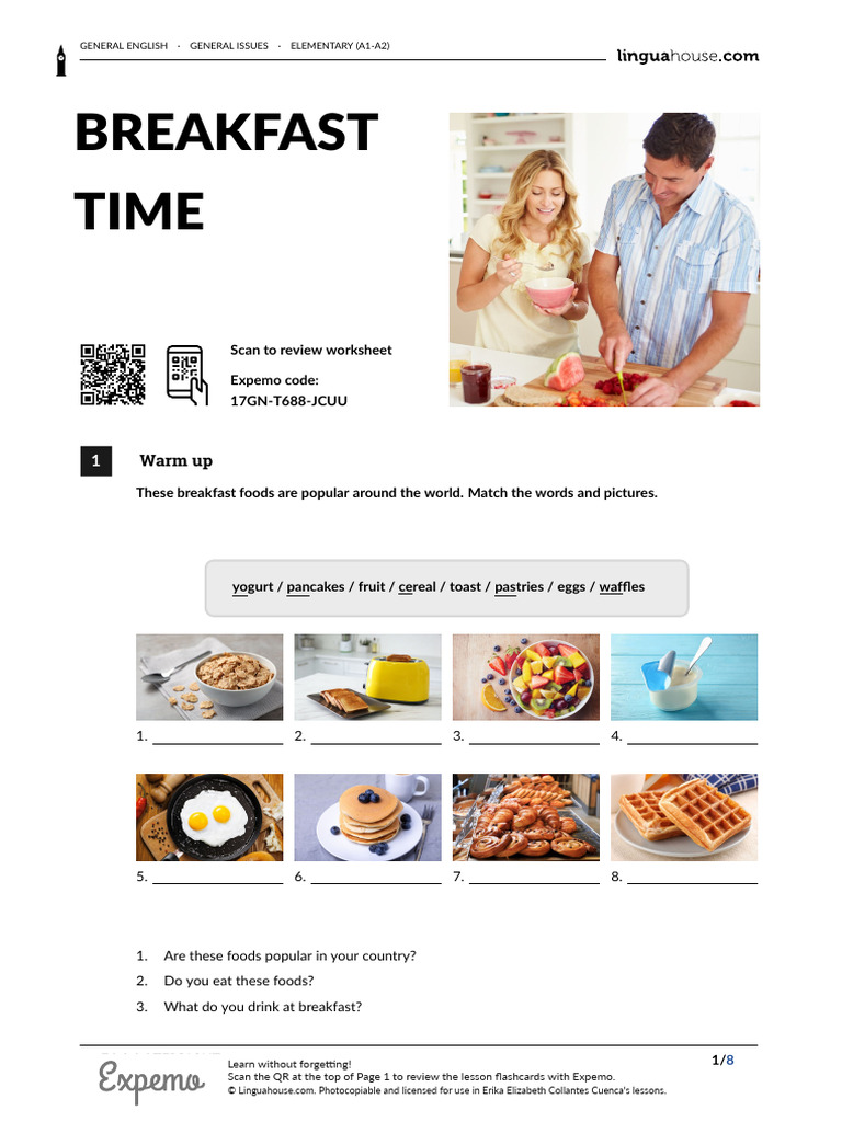 Breakfast Time British English Teacher BW | PDF | Meal | Syllable