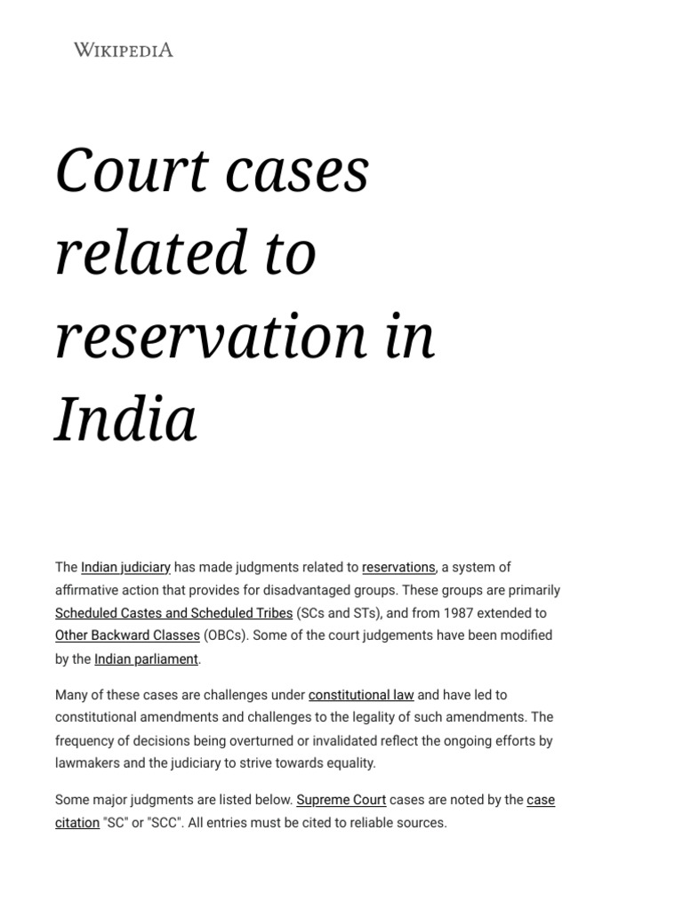 Court Cases Related to Reservation in India - Wikipedia | PDF | Social ...