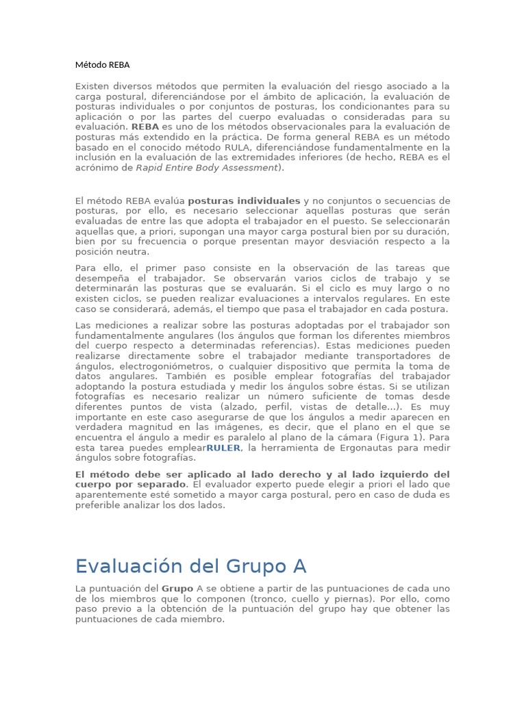 Evaluación Postural con Método REBA | PDF | Medición | Rotación