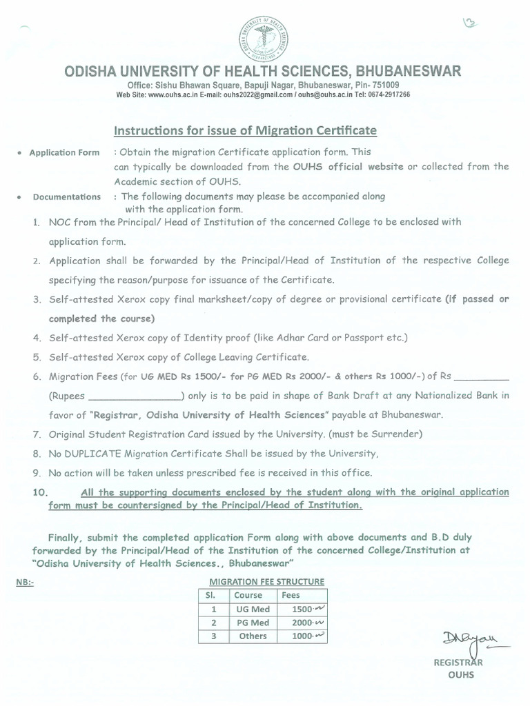 86522instructions For Issue of Migration Certificate | PDF