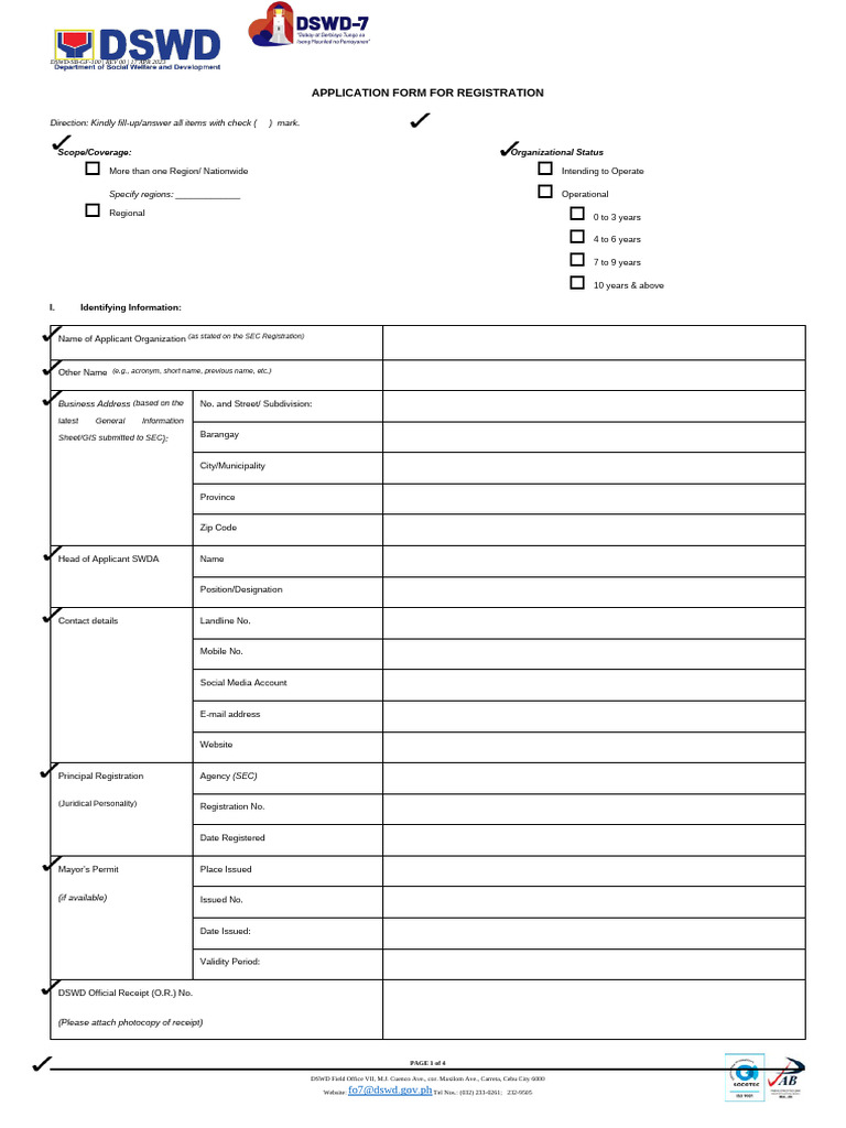 DSWD-SB-GF-100 - Rev 00 - Application Form For Registration (MC21 S2022 ...