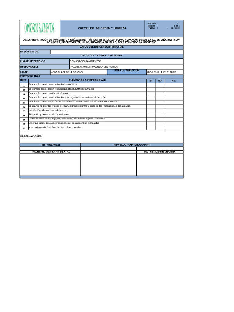 CHECK LIST ORDEN Y LIMPIEZA | PDF