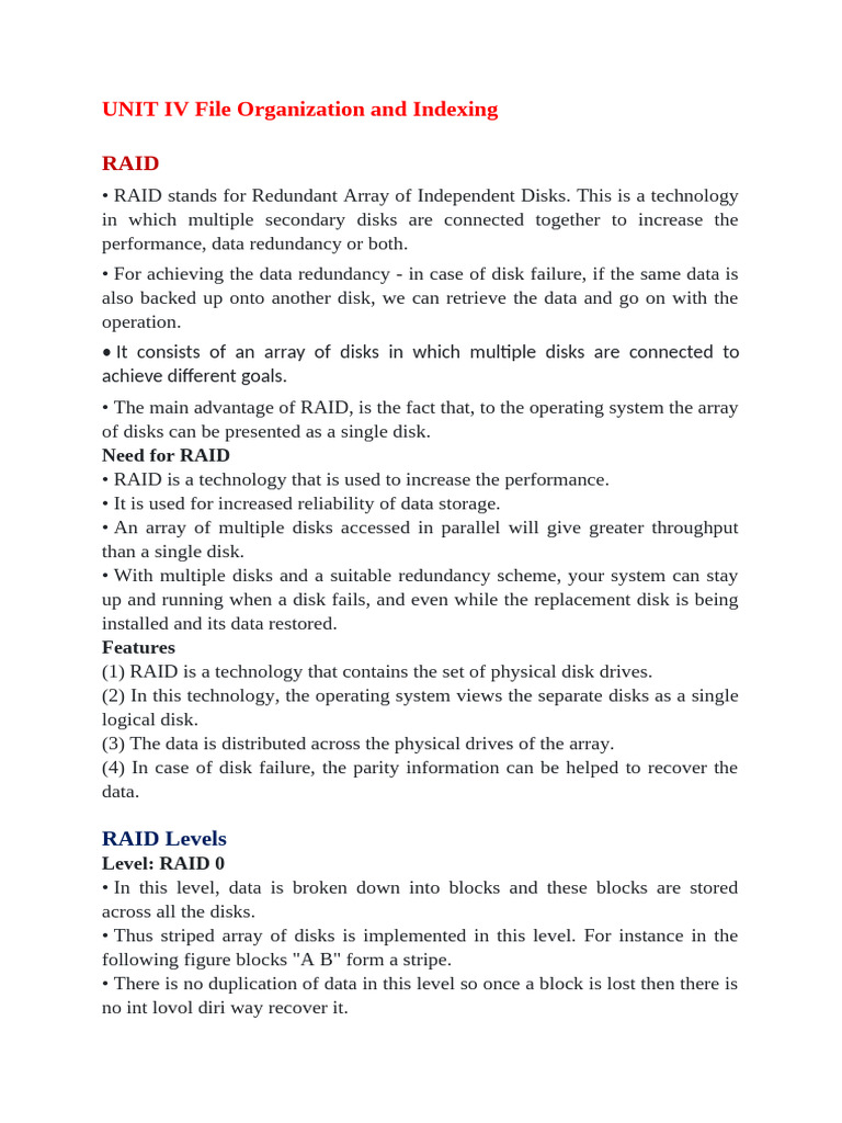 Dbms Unit Iv Notes File Organization And Indexing Pdf Database Index Databases
