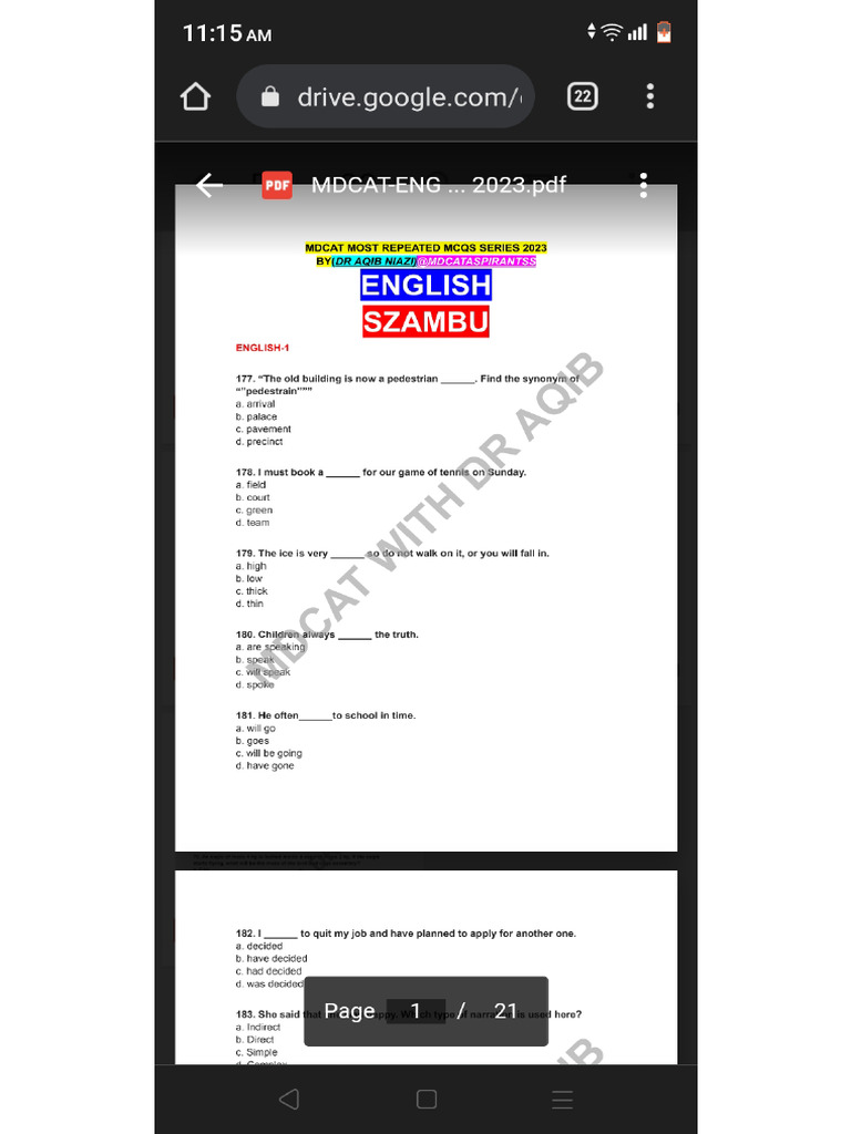 Most Repeated Mcqs...... (English.... SZAMBU..... ) - Mdcat Aspire Avenue | PDF