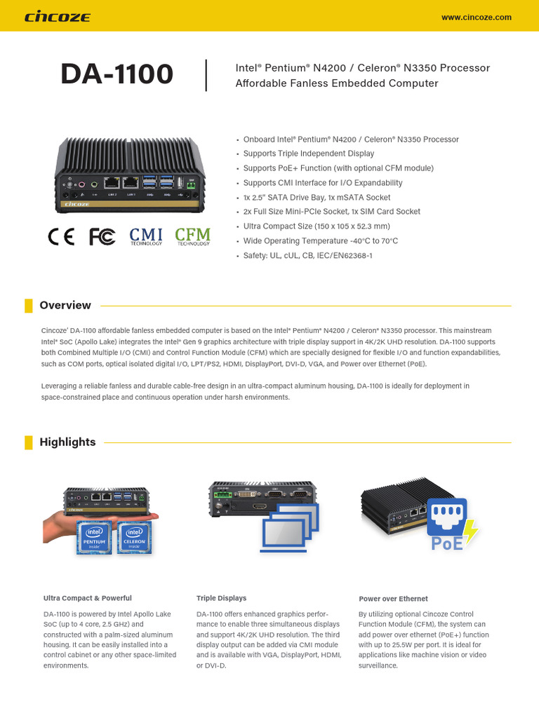 Intel® Pentium® N4200 / Celeron® N3350 Processor Affordable Fanless ...