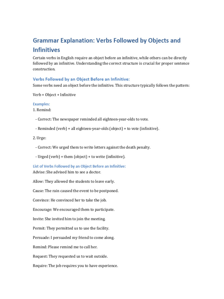 S19-Verbs Followed by Objects and Infinitives Grammar Explanation-2 | PDF | Verb | Object (Grammar)