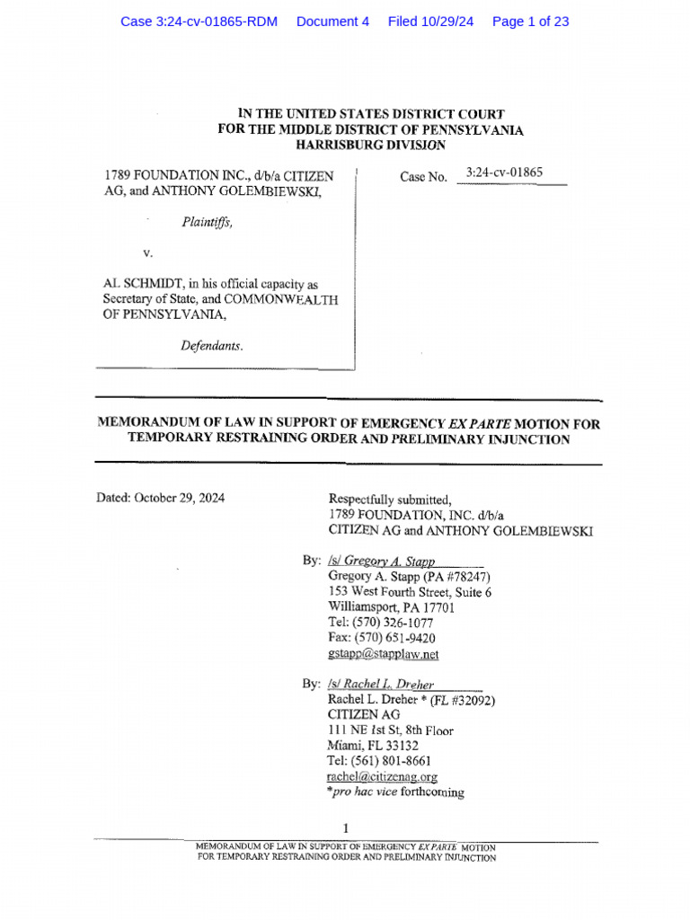Ief in Support of Motion For TRO | PDF