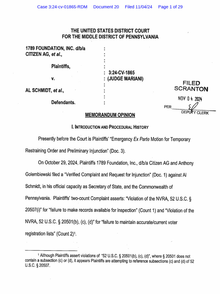 Memorandum Re TRO Denied | PDF | Injunction | Standing (Law)