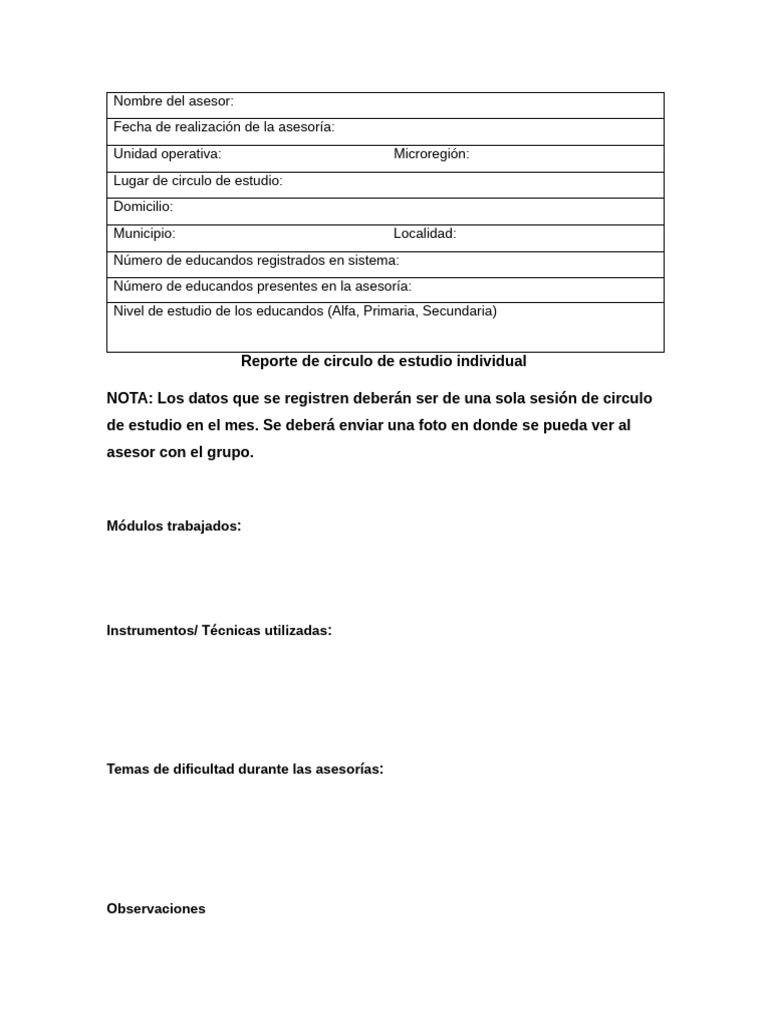 Reporte Escrito - Circulo de Estudio | PDF