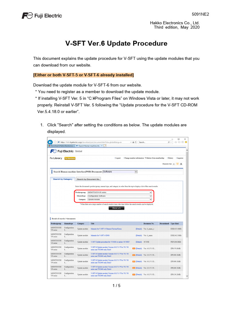 V-SFT Ver.6 Update Procedure: (Either or Both V-SFT-5 or V-SFT-6 Already Installed) | PDF ...