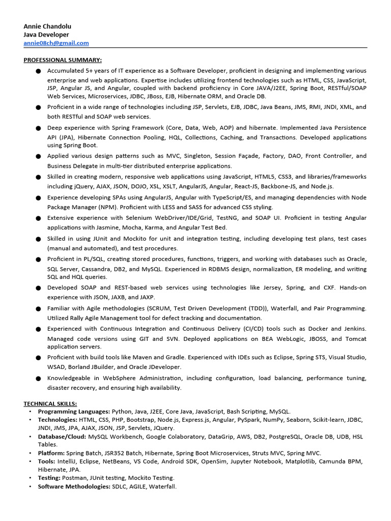 ResumeAnnie SoftwareDev | PDF | Spring Framework | Angular Js