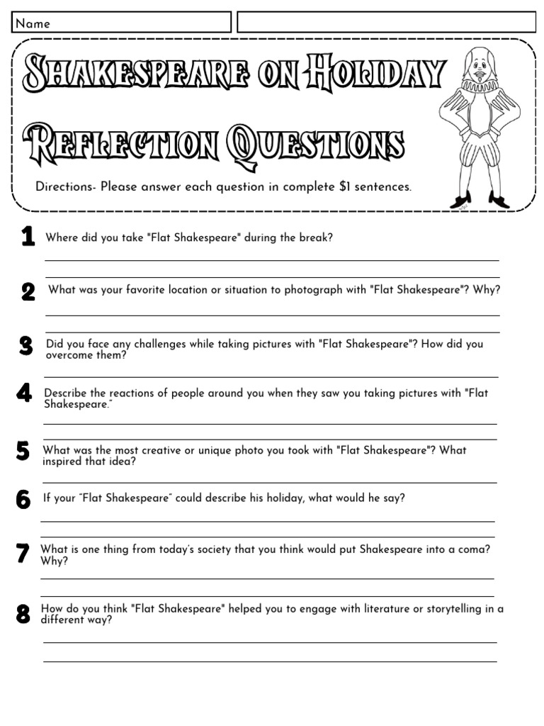 Shakespeare On Holiday Reflection Questions | PDF
