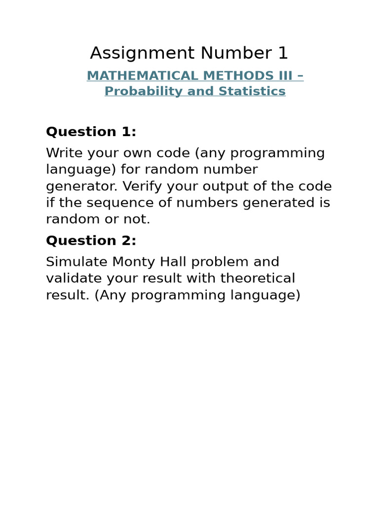 Assignment Number 1 Maths New Best | PDF | Randomness | Probability ...