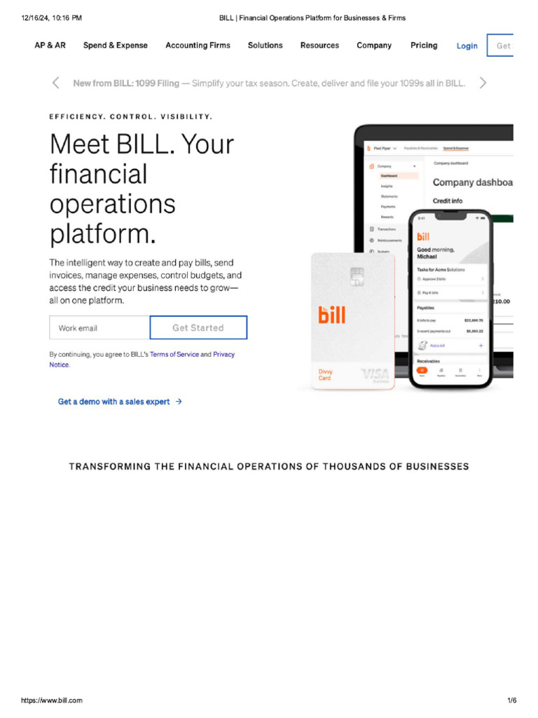 BILL _ Financial Operations Platform for Businesses & Firms | PDF