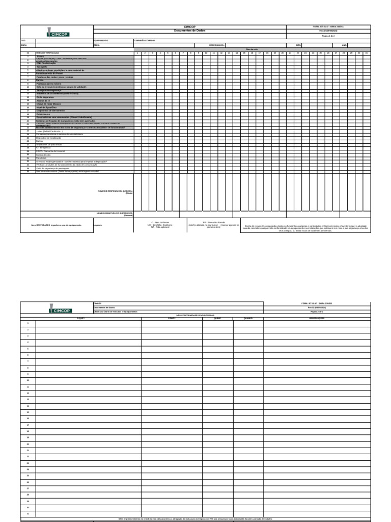 FORM.IST 01-47 OBRA 251 Check List Caminhão Comboio | PDF