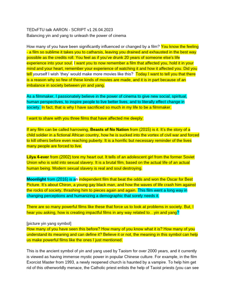 TEDxFTU Talk AARON - SCRIPT v2 15.05.2023 | PDF | Yin And Yang