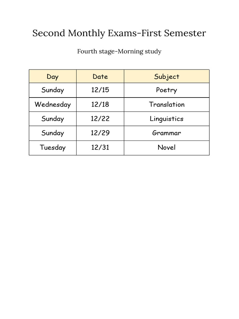 Exams Schedule | PDF