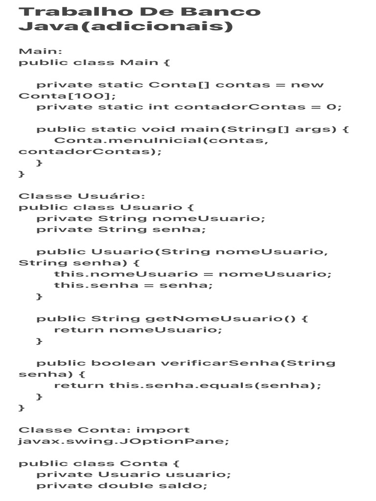 Sistema Bancário em Java | PDF | Informática | Programação de computadores