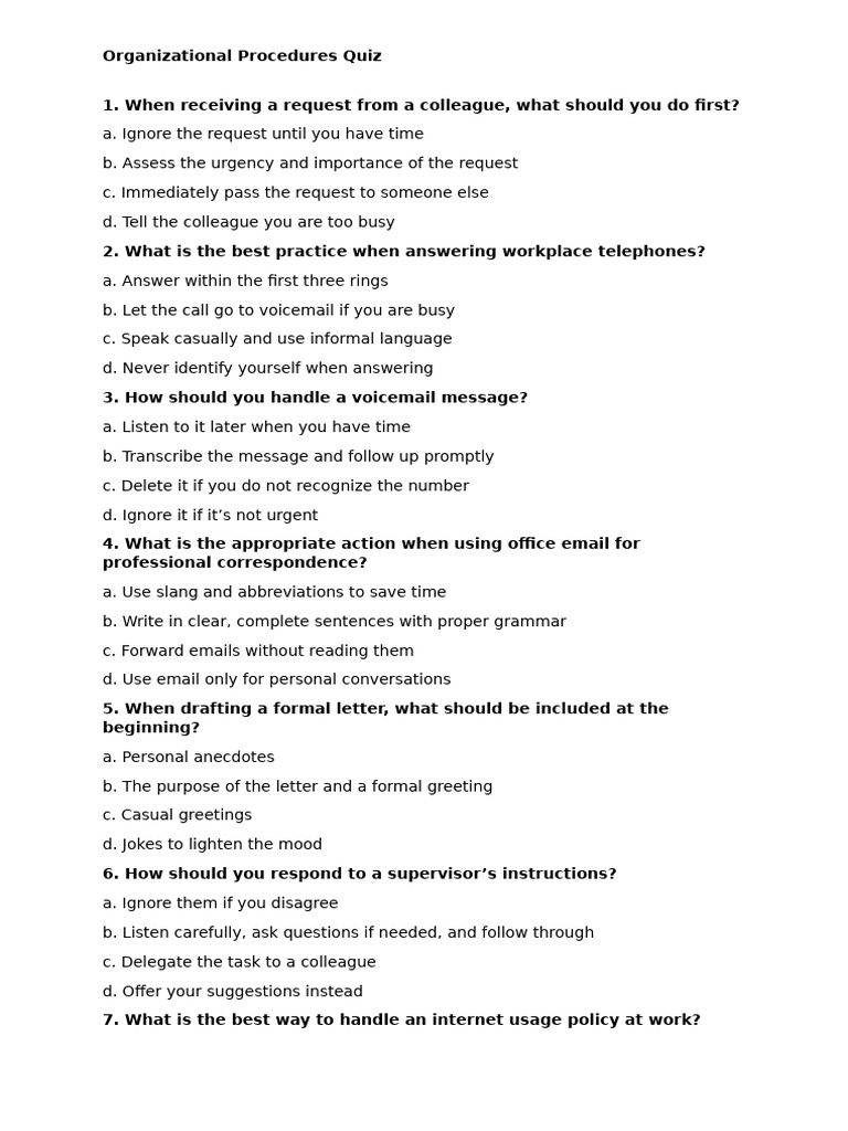 Organizational Procedures Quiz - 094835 | PDF | Occupational Safety And ...