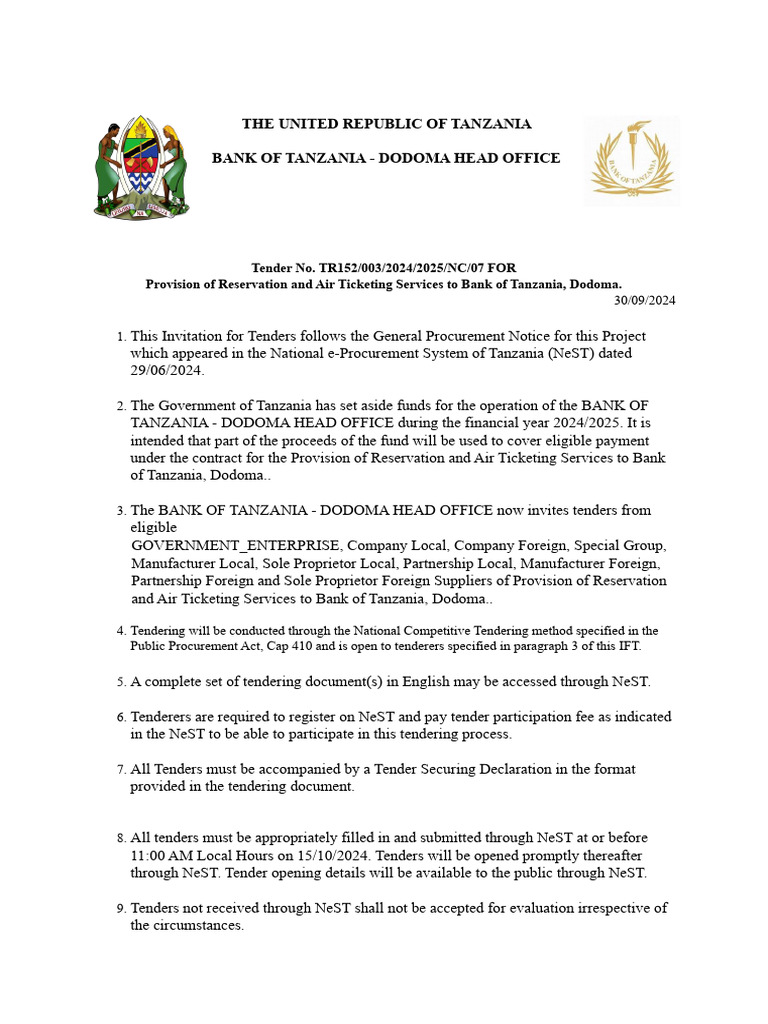 BOT Tender - AIRE TICKETING SERVICES | PDF