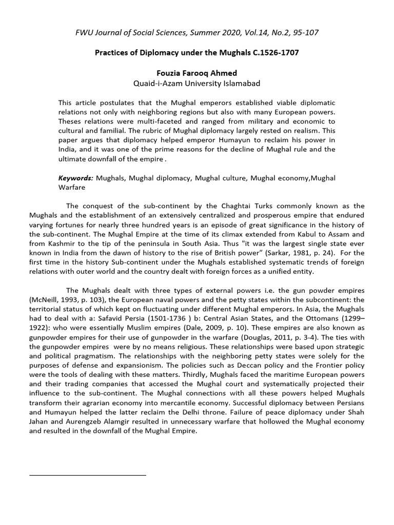 Practices of Diplomacy Under The Mughals D2 | PDF | Mughal Empire