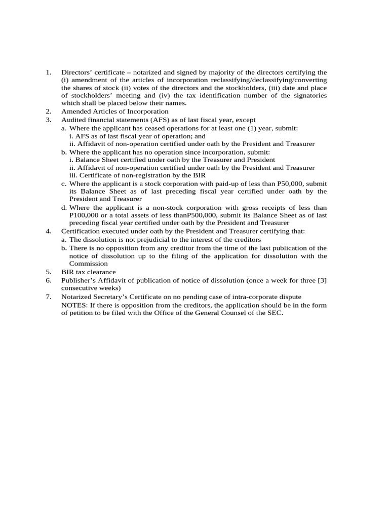 Corporate Dissolution Document Checklist | PDF