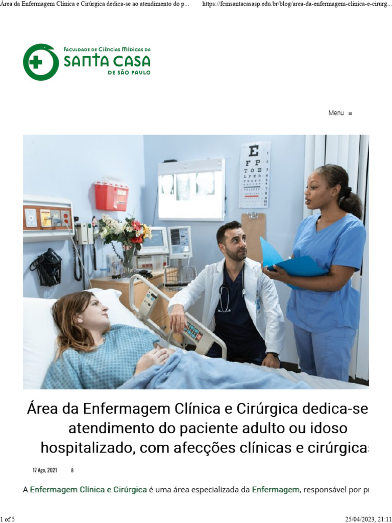 Área da Enfermagem Clínica e Cirúrgica dedica-se ao atendimento do paciente adulto ou idoso ...