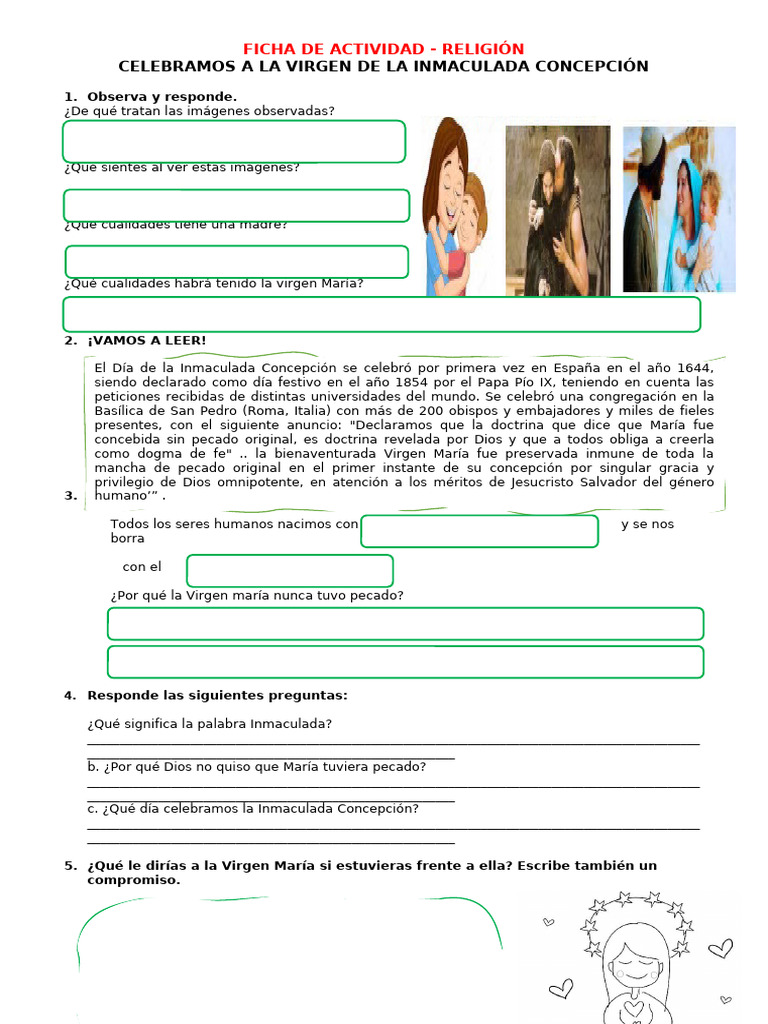 Ficha-Juev-Reli-Celebramos A La Virgen de La Inmaculada Concepción | PDF | María, madre de Jesús ...