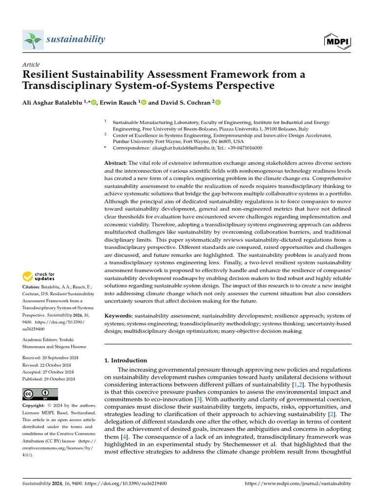Resilient Sustainability Assessment Framework From A Transdisciplinary System-Of-Systems ...