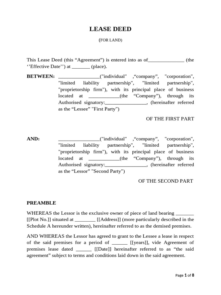 Land Lease Deed Agreement Template | PDF | Lease | Civil Law (Common Law)